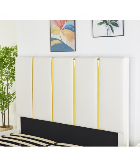 Pat Tapițat Premium Piele Sintetica 160x200 cm, Somiera Inclusa, Alb ...